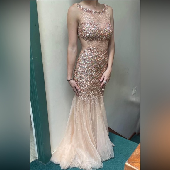 Jovani | Dresses | New Jovani Rose Gold Rhinestone Backless Gown Prom ...